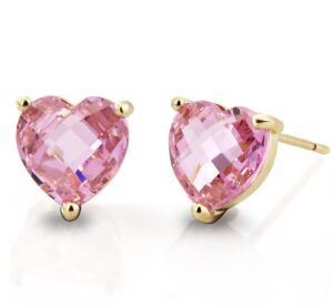 liz kol pink heart earrings for women, gold stud earrings with sterling silver post jewelry gifts