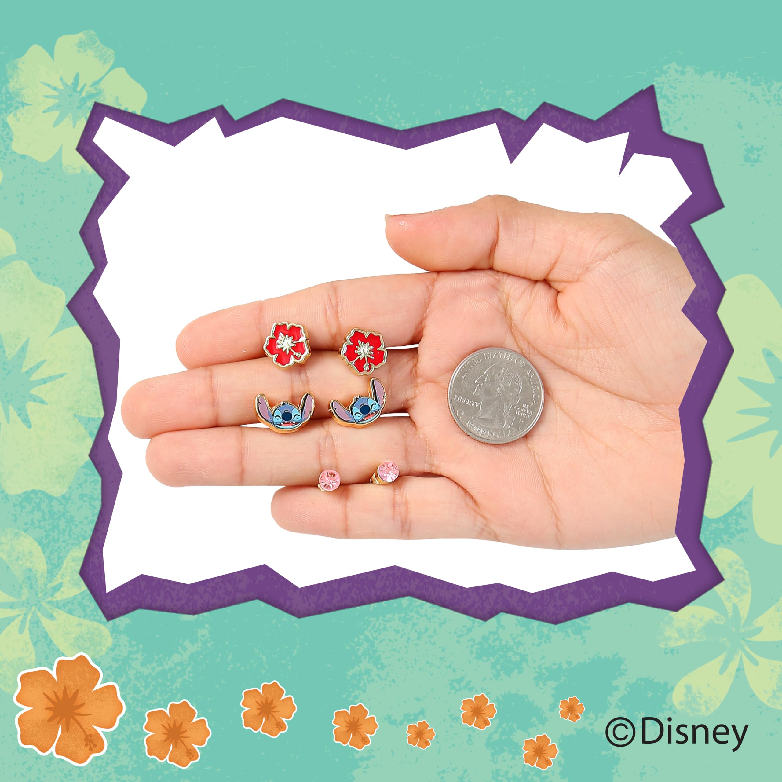 Disney Girls Stitch Earrings 3-Piece Set Officially Licensed - Set of 3 Stitch Stud Earrings for Girls - Stitch Jewelry