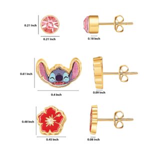 Disney Girls Stitch Earrings 3-Piece Set Officially Licensed - Set of 3 Stitch Stud Earrings for Girls - Stitch Jewelry