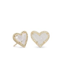 kendra scott ari heart stud earrings for women, fashion jewelry, 14k gold-plated, iridescent drusy