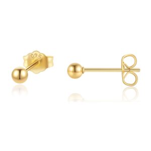 tiny 3mm ball stud earrings for women,dainty mini ball earrings for cartilage helix earlobe piercing 316l surgical stainess steel hypoallergenic (3mm ball, gold)