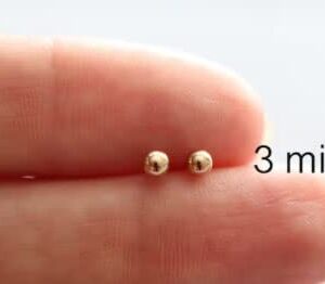 Tiny 3mm Ball Stud Earrings for Women,Dainty Mini Ball Earrings for Cartilage Helix Earlobe Piercing 316L Surgical Stainess Steel Hypoallergenic (3mm Ball, Gold)