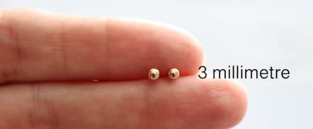 Tiny 3mm Ball Stud Earrings for Women,Dainty Mini Ball Earrings for Cartilage Helix Earlobe Piercing 316L Surgical Stainess Steel Hypoallergenic (3mm Ball, Gold)