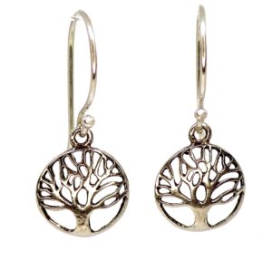 tree of life earrings for women, sterling silver 925 dangle earrings, tree earrings, boho earrings, round dangle earrings, small silver earrings, everyday earrings, drop earrings, minimalist earrings