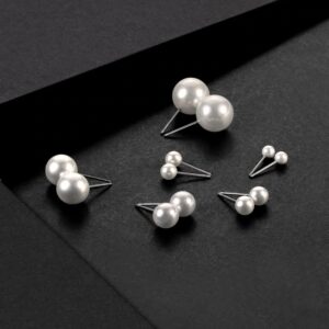 Charisma 4-12mm Composite Round Ball Pearls Stud Hypoallergenic 12 Pairs Mixed Sizes Imitation Pearl Stainless Steel Earrings Set for Girls Women