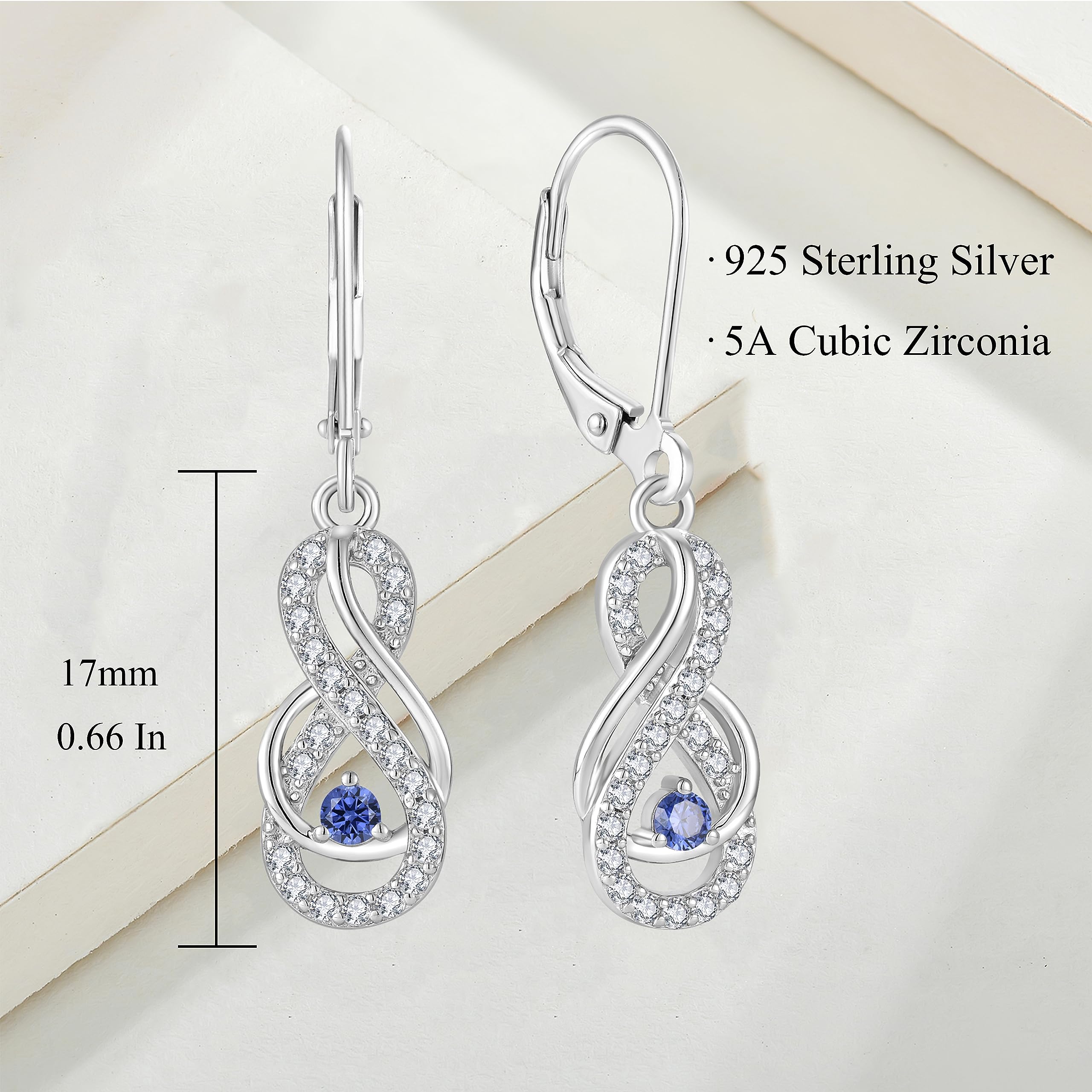 OSKINIA Infinity Earrings for Women 925 Sterling Silver Twisted Leverback Dangle Drop Earrings 3A Cubic Zirconia January Birthstone Garnet Birthday Mother's Day Jewelry Gift