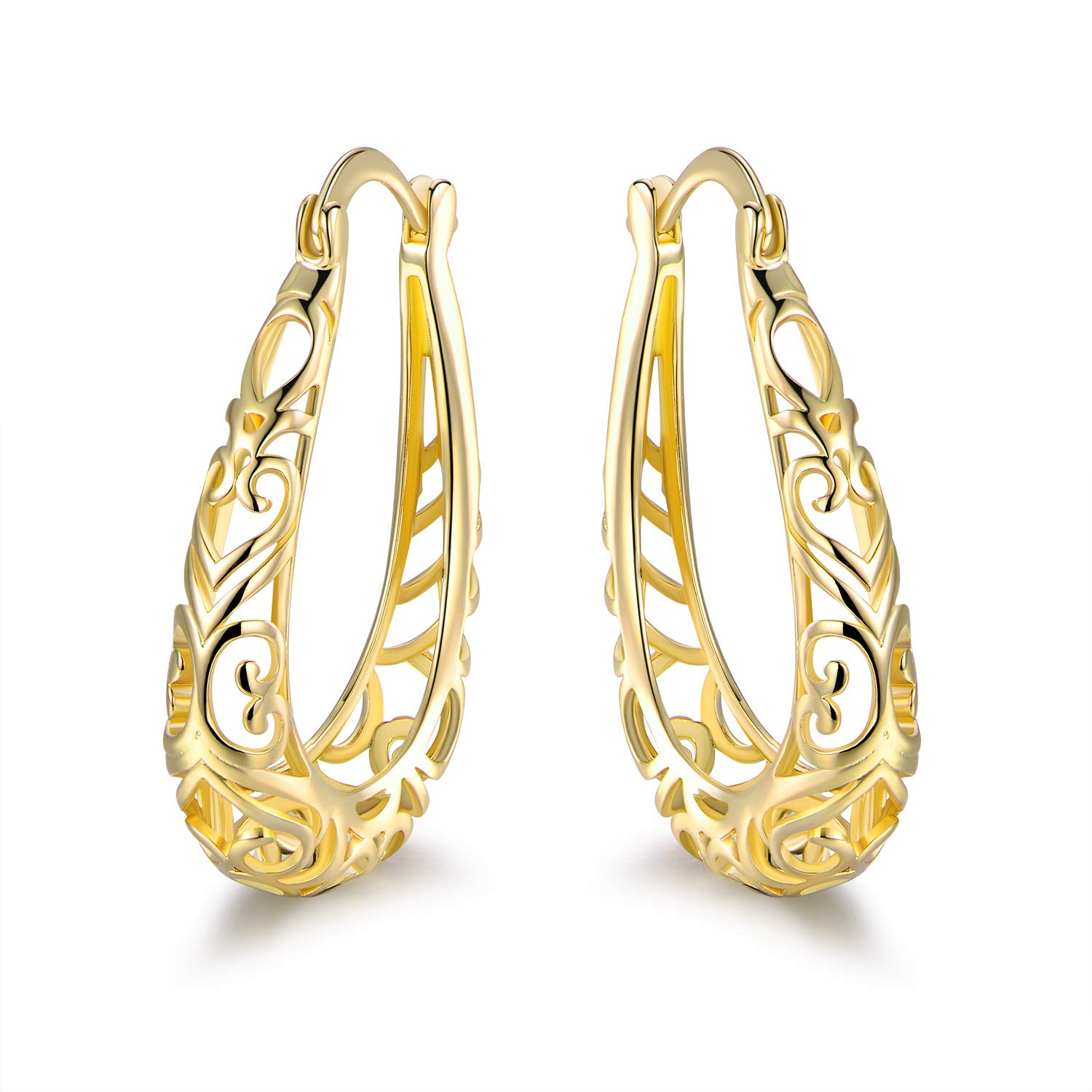 Barzel 18K Gold Plated Filigree Hoop Earrings For Women (Gold)