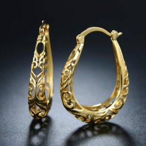 Barzel 18K Gold Plated Filigree Hoop Earrings For Women (Gold)