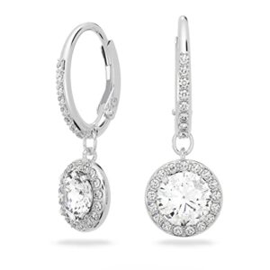 swarovski una angelic drop pierced earrings with clear crystals on a rhodium plated setting with hinge closure