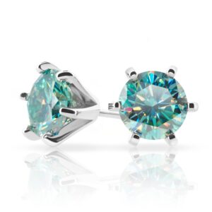 gigajewe blue moissanite stud earrings, 6.5mm round cut total 2.0ct 18k gold plated 925 sterling silver blue green lab created diamond earrings for women men