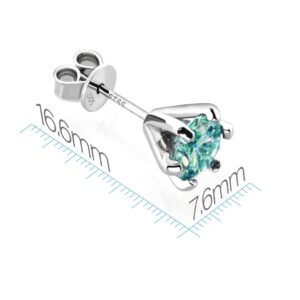 GIGAJEWE Blue Moissanite Stud Earrings, 6.5mm Round Cut Total 2.0CT 18K Gold Plated 925 Sterling Silver Blue Green Lab Created Diamond Earrings for Women Men