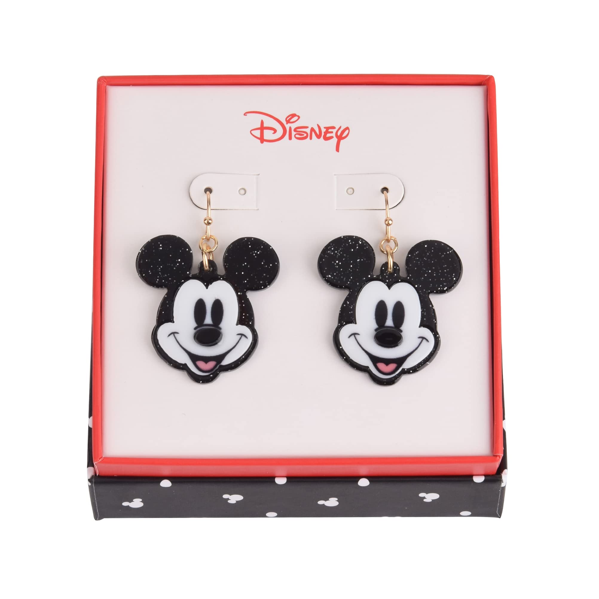 Disney Earrings, One Pair in Authentic Jewelry Gift Box, Hanging Acrylic Charm with 1.5” Drop, Fish Hook Closure (Mickey Mouse)