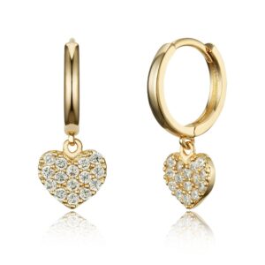 14k gold plated brass white heart plain huggy baby girls hoop earrings