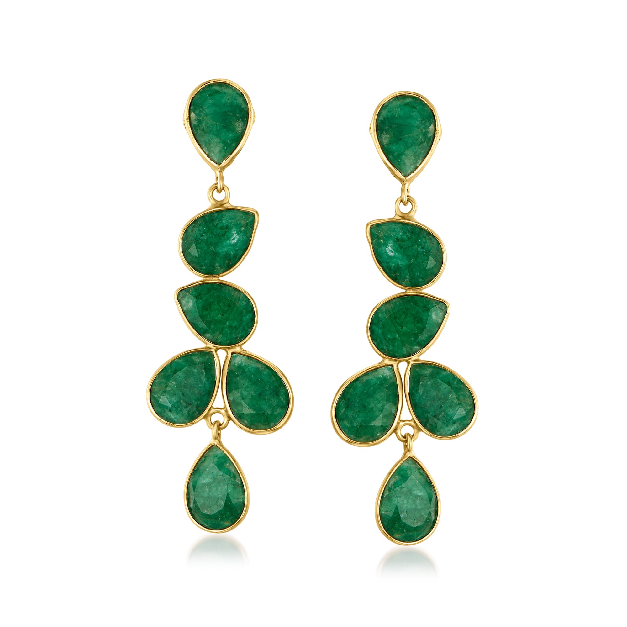 Ross-Simons 22.68 ct. t.w. Emerald Drop Earrings in 18kt Gold Over Sterling