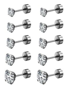 5 pairs set ladies titanium earrings, anti-allergy earrings, noble and classic, acid and alkali resistant, antioxidant, no fading 3-7mm