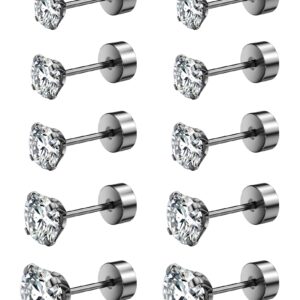 5 Pairs Set Ladies Titanium Earrings, Anti-Allergy Earrings, Noble and Classic, Acid and Alkali Resistant, Antioxidant, No Fading 3-7mm