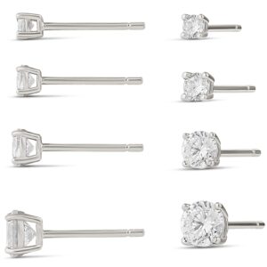 amazon essentials sterling silver round cz stud set 2.5 mm/3 mm/4 mm/5 mm, silver