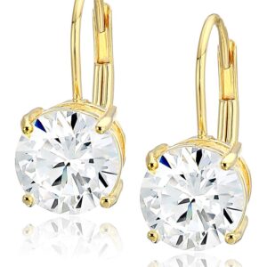 Amazon Essentials Yellow Gold Plated Sterling Silver Round Cut Cubic Zirconia Leverback Earrings (7.5mm), (previously Amazon Collection)