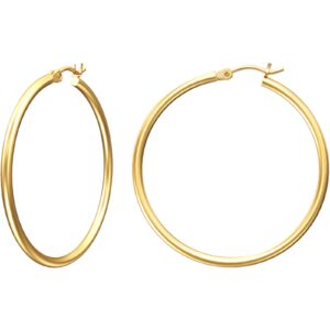 gacimy gold hoop earrings for women, 14k gold plated hoops with 925 sterling silver post, yellow gold 40mm medium