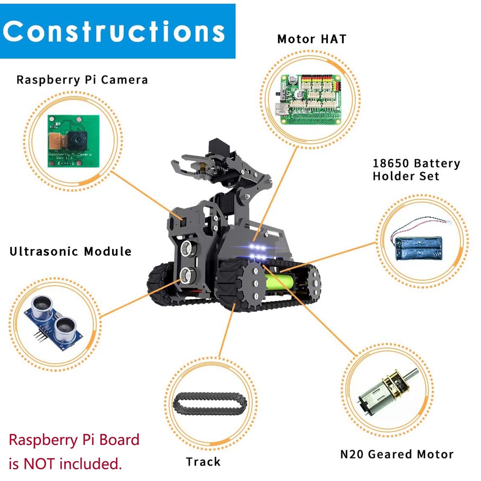 Adeept RaspTank Smart Robot Kit Compatible with Raspberry Pi 4 3 Model B+ B OpenCV Tank 4-DOF Robotics DIY Coding Building Projects Robots for Adults Kids STEM Educational Programming Gift Robotic Arm