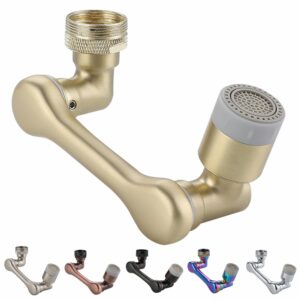 genpe brushed golden swivel faucet extender universal 1080 rotation robotic arm swivel extension kitchen sink aerator extender with 2 water outlet modes