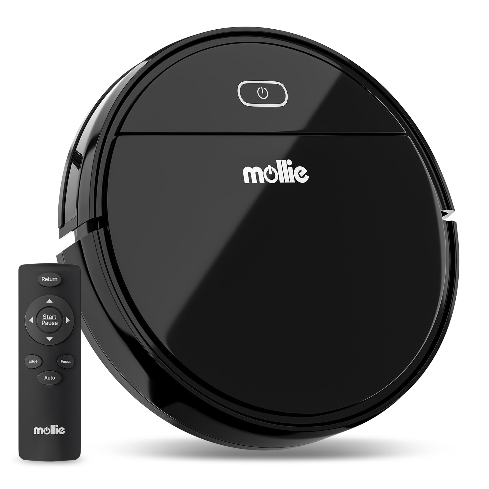 mollie Robot Vacuum Cleaner, Tangle-Free Suction, Auto Self-Charging Robotic Vacuum Cleaner Ideal for Low Carpet Pet Hair Hard Floors, Black