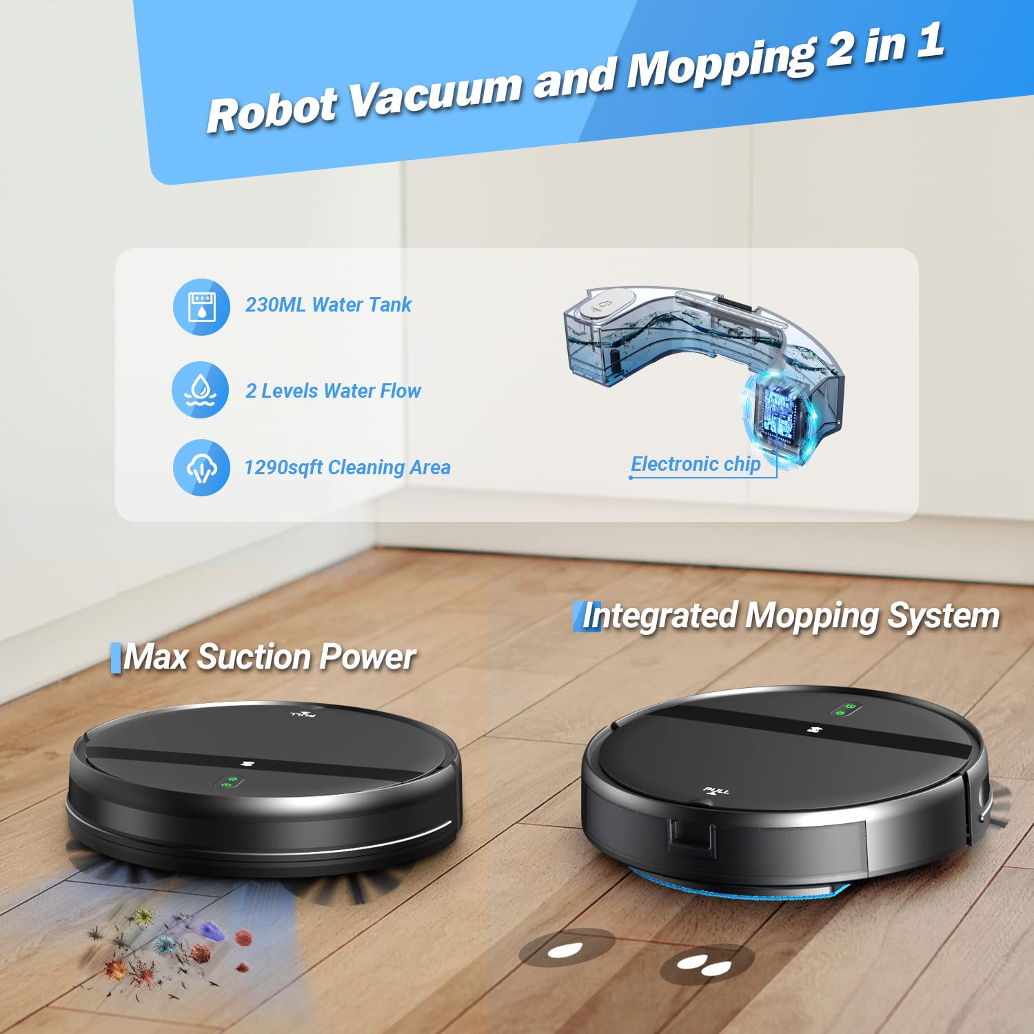 MANVINS Robot Vacuum and Mop Combo, App/Voice Control, Robot Vacuum Cleaner 2 in 1, Daily Schedule, Max Strong Suction, Self-Charging, Robotic Vacuum Cleaner Ideal for Carpet, Hard Floor, Pet Hair