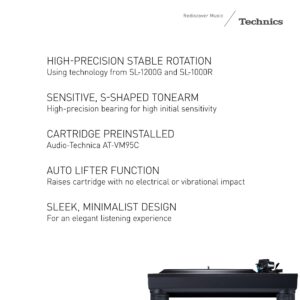 Technics Turntable, Premium Class HiFi Record Player with Coreless Direct, Stable Playback, Audiophile-Grade Cartridge and Auto-Lift Tonearm, Dustcover Included – SL-100C, Black (SL-100C-K)