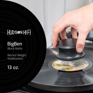 Hudson Hi-Fi BigBen Record Weight Stabilizer with Protective Leather Pad - 13-Ounce Vinyl Weight - Solid Steel Turntable Weight Stabilizer, Vinyl Record Accessories for Improved Sound - Black