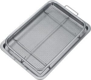 air fryer basket for oven 2 set, 15.2 x 10.3 inch stainless steel air fryer basket and baking sheet, with non-stick coating, for french fried, turky, bacon, chicken wings