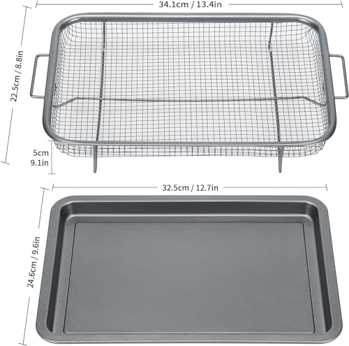 Air Fryer Basket For Oven 2 Set, 15.2 x 10.3 inch Stainless Steel Air Fryer Basket and Baking Sheet, with Non-stick Coating, For French Fried, Turky, Bacon, Chicken Wings