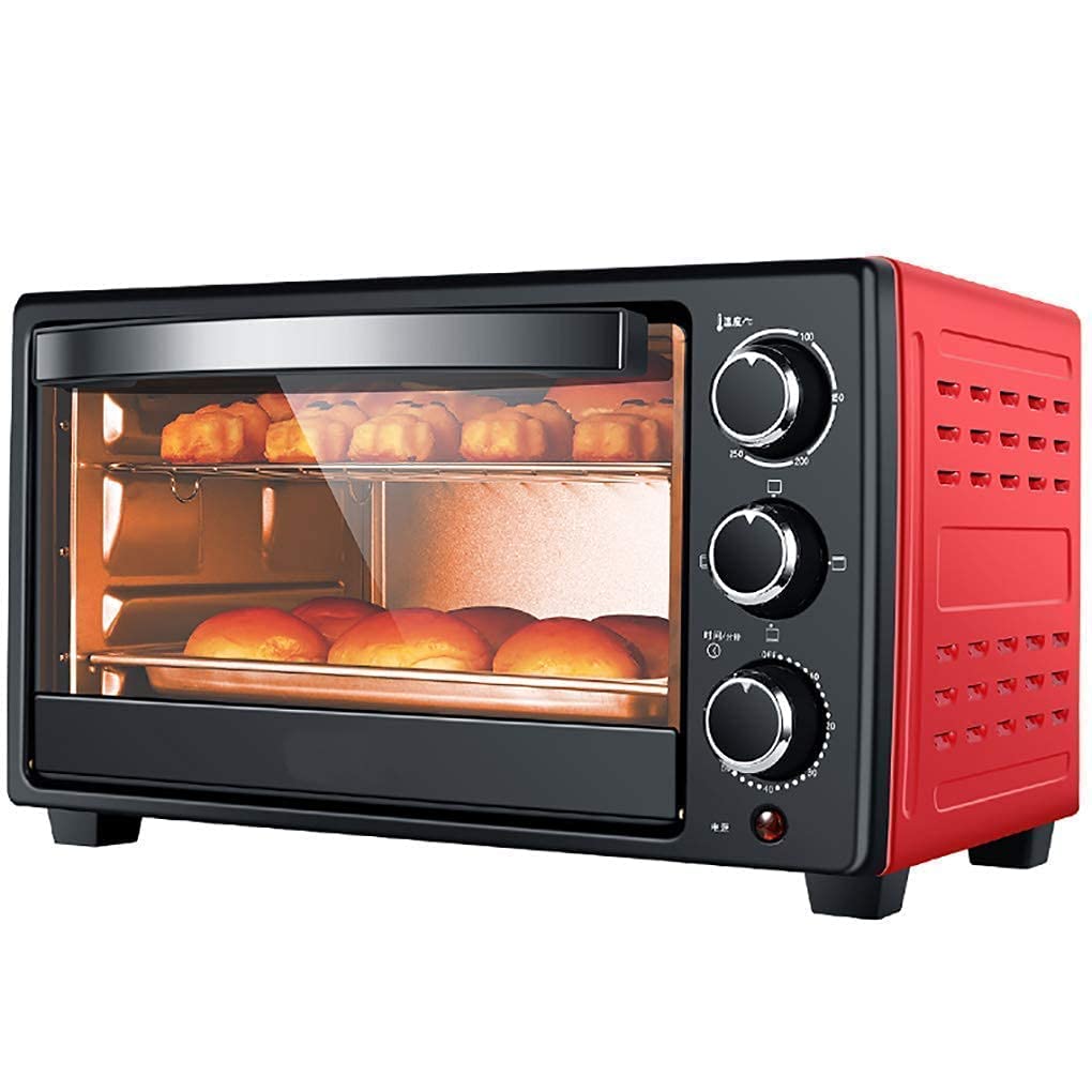 Mini Oven 23 L,Electric Oven 1300 W Adjustable Temperature 70-250 ℃ and 60 Minutes Timer with 3 Heating Functions for Baking Cooking Grill (Red) (Red)