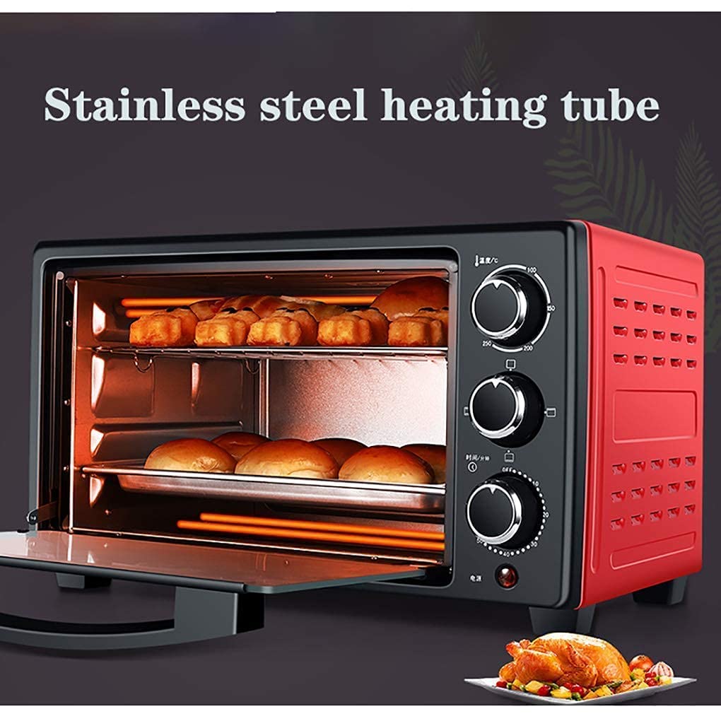 Mini Oven 23 L,Electric Oven 1300 W Adjustable Temperature 70-250 ℃ and 60 Minutes Timer with 3 Heating Functions for Baking Cooking Grill (Red) (Red)