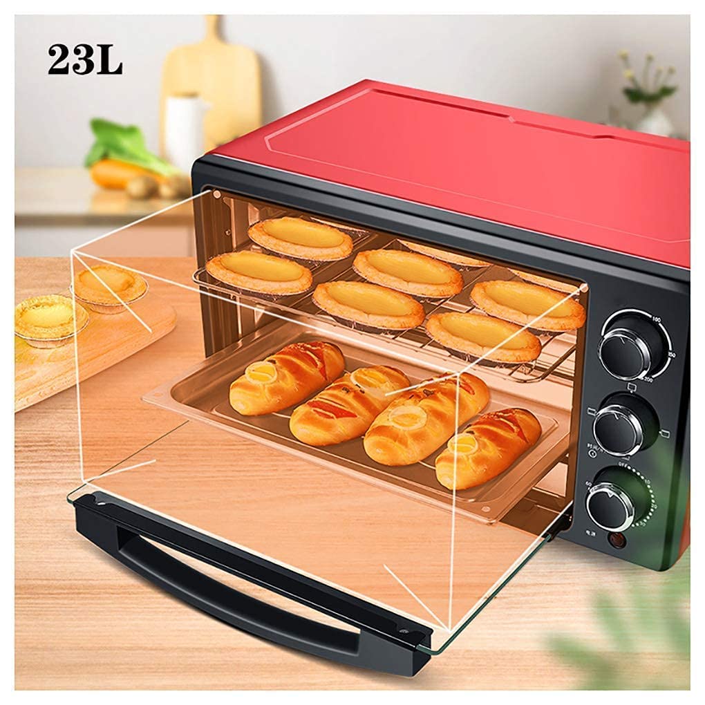 Mini Oven 23 L,Electric Oven 1300 W Adjustable Temperature 70-250 ℃ and 60 Minutes Timer with 3 Heating Functions for Baking Cooking Grill (Red) (Red)