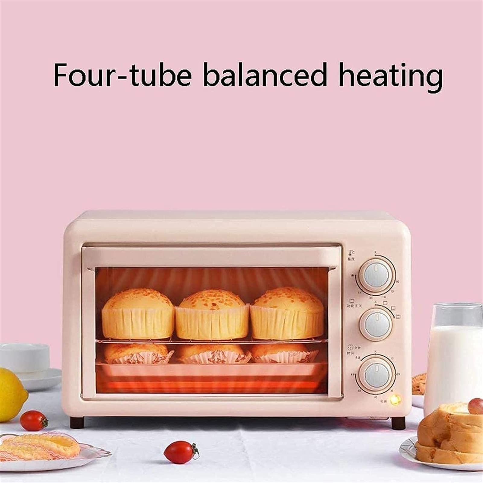 Tabletop Electric Oven 19L Pink Mini Oven Adjustable Temperature 0-240℃ and 60 Minutes Timer 3 Heating Modes Home Baking Cake Barbecue Electric Oven