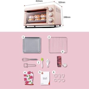 Tabletop Electric Oven 19L Pink Mini Oven Adjustable Temperature 0-240℃ and 60 Minutes Timer 3 Heating Modes Home Baking Cake Barbecue Electric Oven