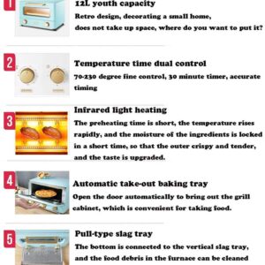 12L Mini Oven Electric Cooker and Grill, home baking small oven Timer Double Glass Door Convection Toaster Oven Happy Life