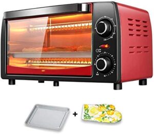 mini oven toaster electric small oven tempered glass door removable crumb tray insulated handle with insulated gloves and baking tray 12l mini ovens happy life