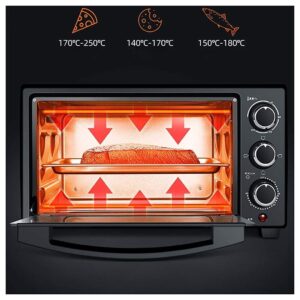 Mini Oven 23 L,Electric Oven 1300 W Adjustable Temperature 70-250 ℃ and 60 Minutes Timer with 3 Heating Functions for Baking Cooking Grill (Red)