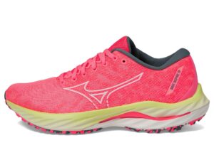 mizuno women's wave inspire 19 running shoe, high/vis pink/snow white, 8