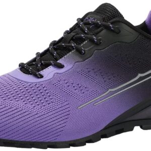 ikunka Men'S Fashion Sneakers Lightweight Breathable Walking Shoes Tennis Cross Training Shoe Non Slip Trail Running Shoes（Purple 14）