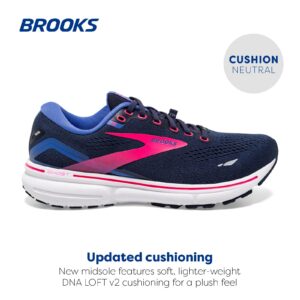 Brooks Women's Ghost 15 GTX Waterproof Neutral Running Shoe - Peacoat/Blue/Pink - 6.5 Medium