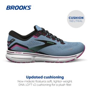 Brooks Women's Ghost 15 Neutral Running Shoe - Blue Bell/Black/Pink - 7.5 Medium