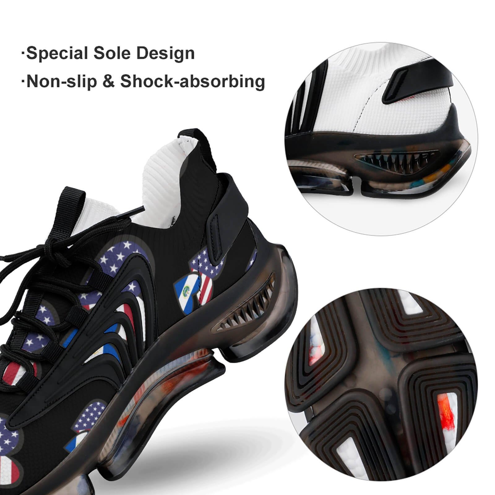 Interlocking Hearts American El Salvador Flag Sport Shoes for Men Women Non Slip Lightweight Breathable Walking Running Shoes 8women/6men