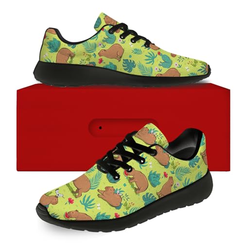 Womens Mens Capybara Shoes Running Shoes Tennis Walking Sneakers Capybara Animal Print Shoes Gifts for Boy Girl,Size 12 Men/15 Women Black