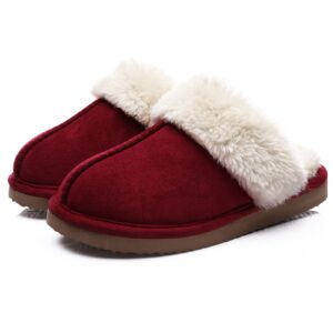 litfun women's fuzzy memory foam slippers fluffy winter house shoes indoor and outdoor, red 10.5-11