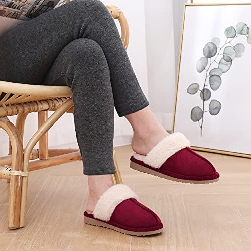 Litfun Women's Fuzzy Memory Foam Slippers Fluffy Winter House Shoes Indoor and Outdoor, Red 10.5-11