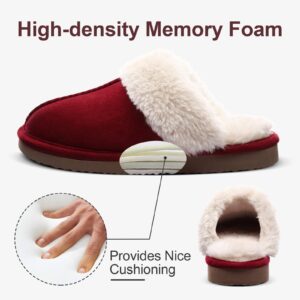 Litfun Women's Fuzzy Memory Foam Slippers Fluffy Winter House Shoes Indoor and Outdoor, Red 10.5-11