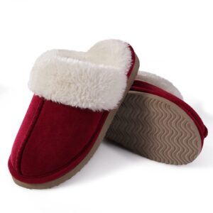 Litfun Women's Fuzzy Memory Foam Slippers Fluffy Winter House Shoes Indoor and Outdoor, Red 10.5-11