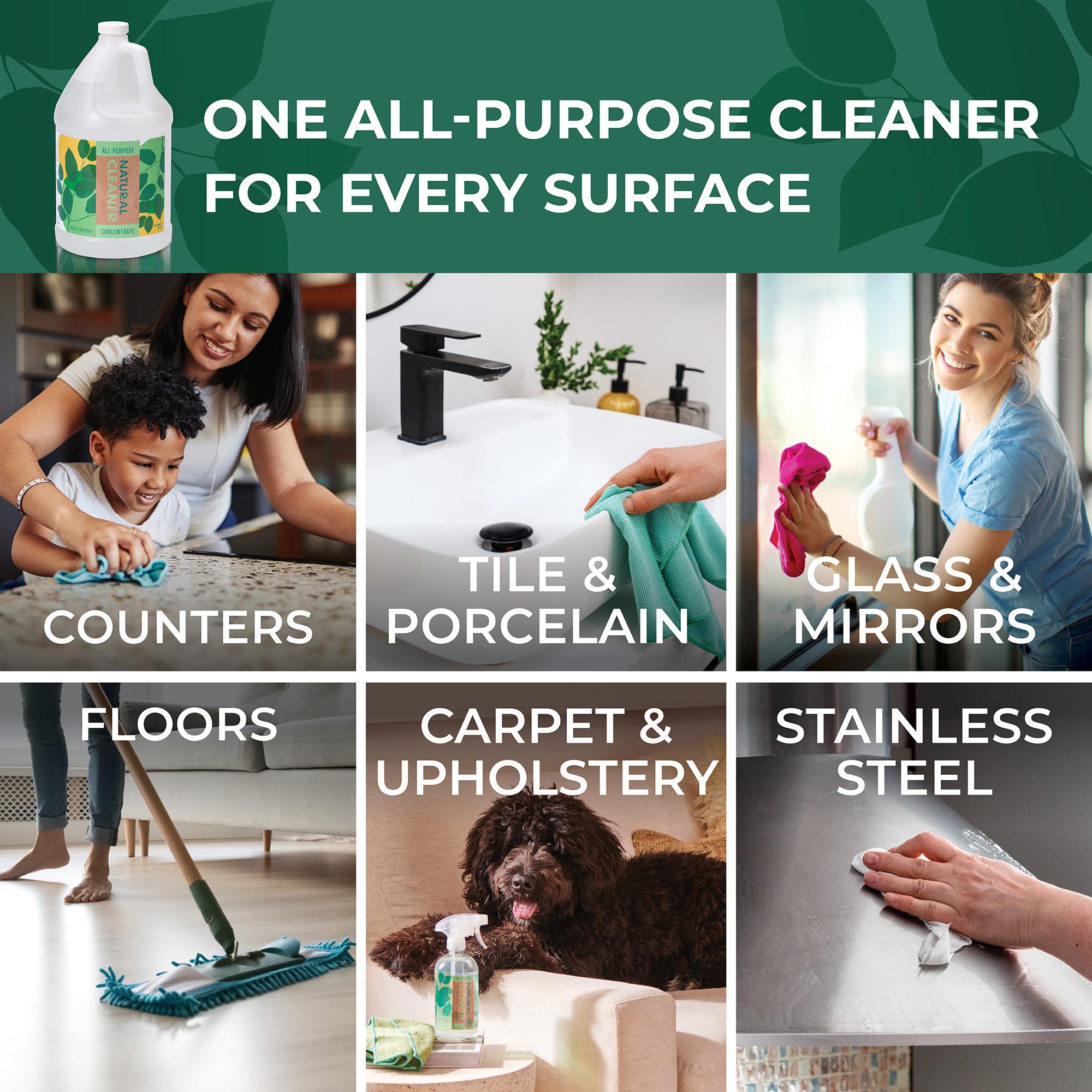 PathoPure Natural All-Purpose Cleaner Concentrate - Unscented, Non-Toxic for Cleaning Kitchen, Bathroom, Glass, Floor, Carpet & Upholstery Stains - 1 Gallon (Makes 64 Bottles)